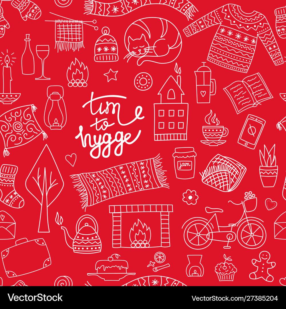 Hand drawn seamless pattern with hygge elements Vector Image