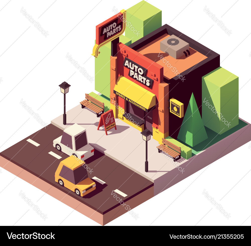 Isometric auto parts shop Royalty Free Vector Image