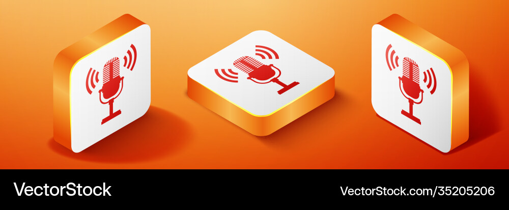 Isometric microphone icon isolated on orange Vector Image