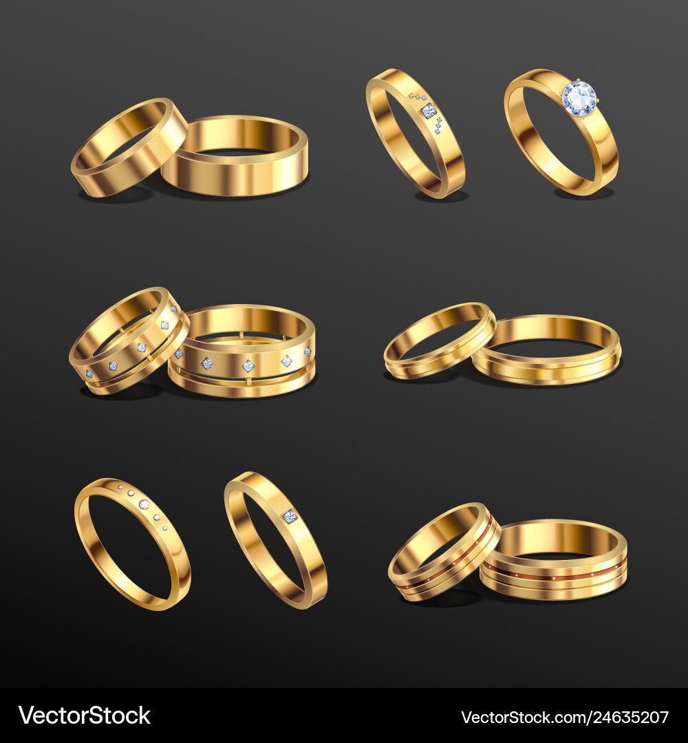 Gold rings realistic set Royalty Free Vector Image