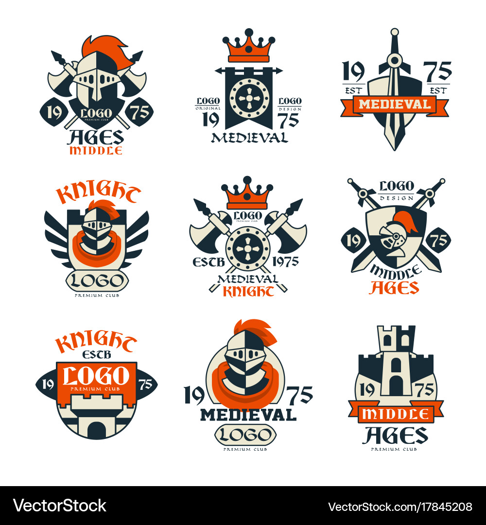 Medieval logo design set middle ages vintage Vector Image