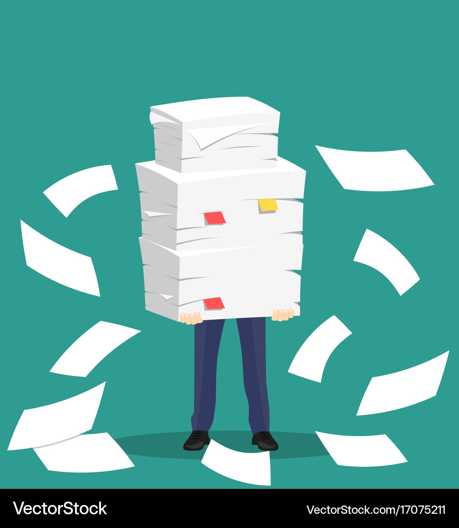 Paper pile with a man Royalty Free Vector Image