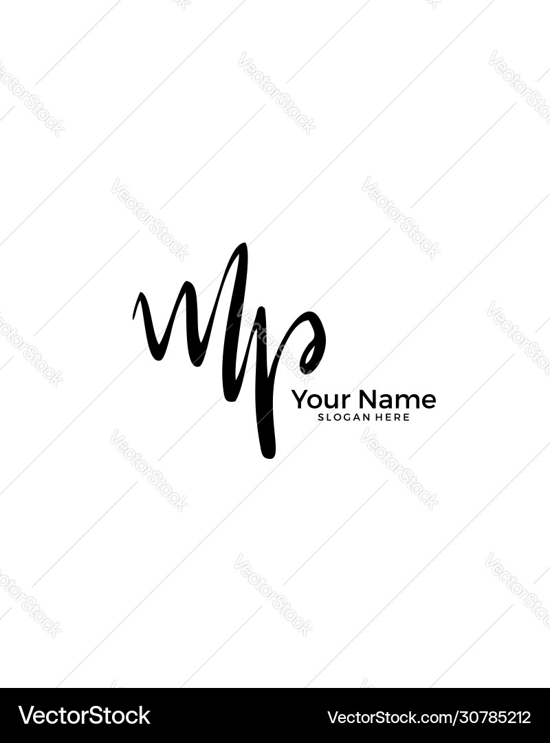 M p mp initial logo signature handwriting Vector Image