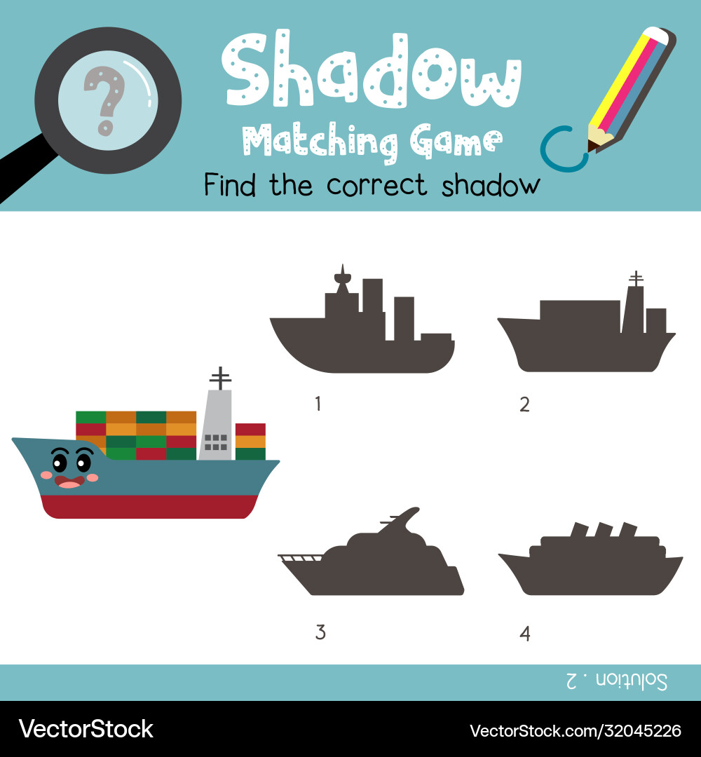 Shadow matching game container ship cartoon Vector Image
