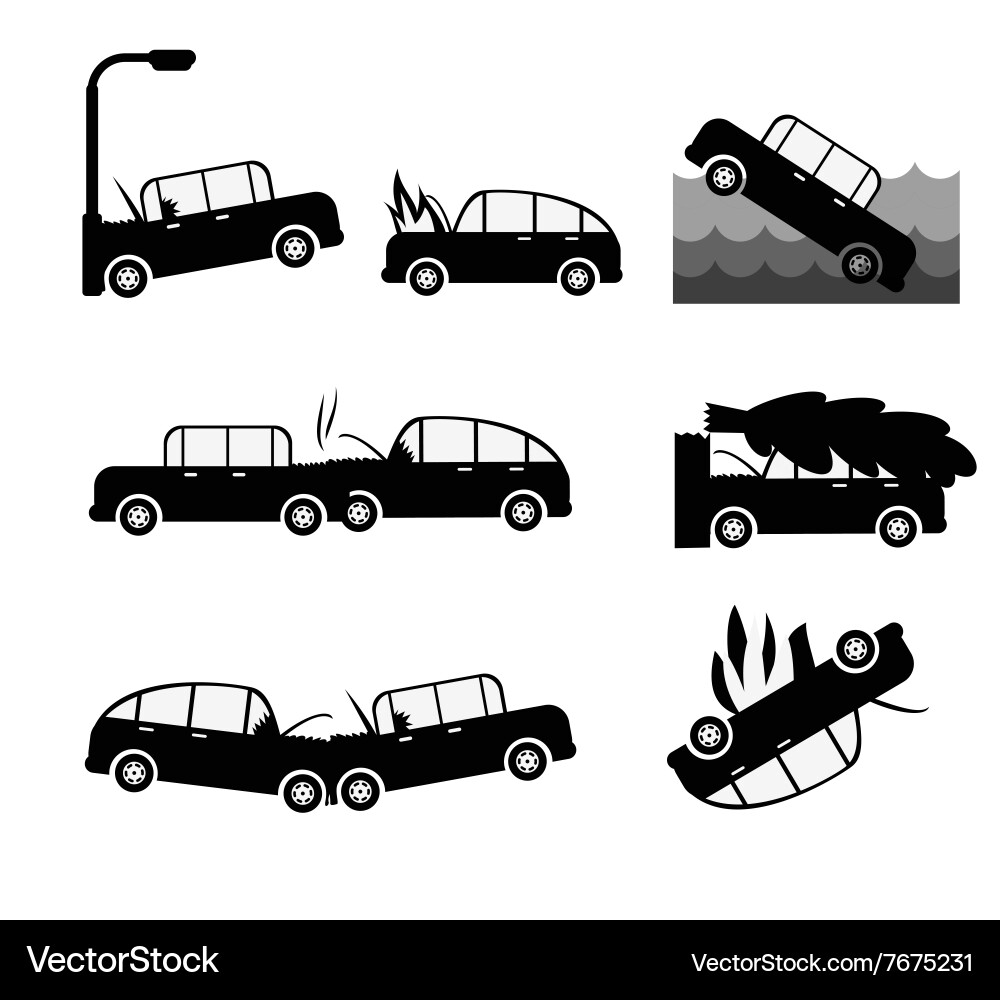 Car crash set insurance cases crash Royalty Free Vector