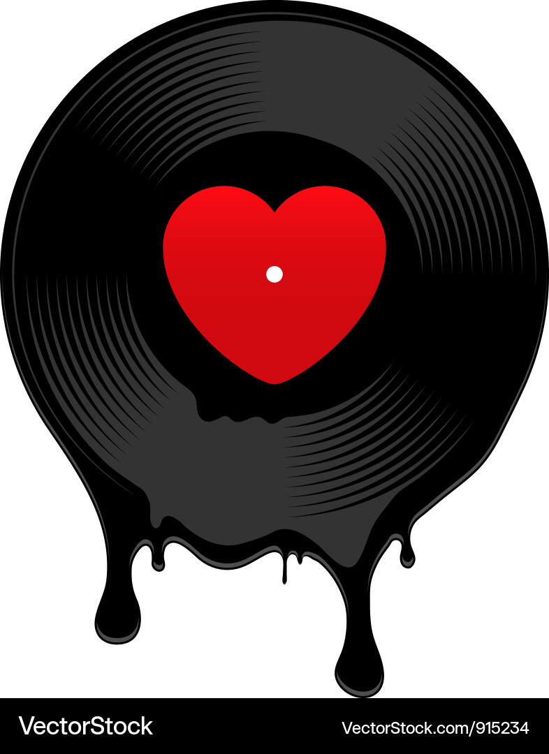 Melted vinyl record with heart Royalty Free Vector Image
