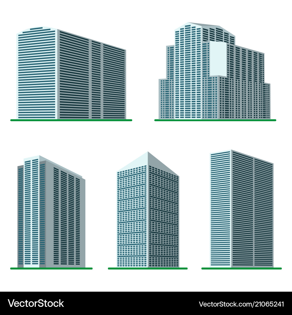 Set of five modern high-rise building Royalty Free Vector