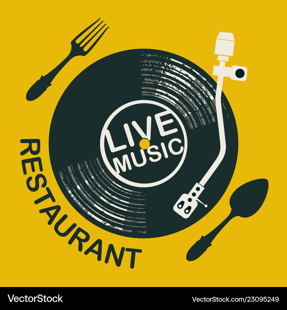 Restaurant menu with record player and cutlery Vector Image