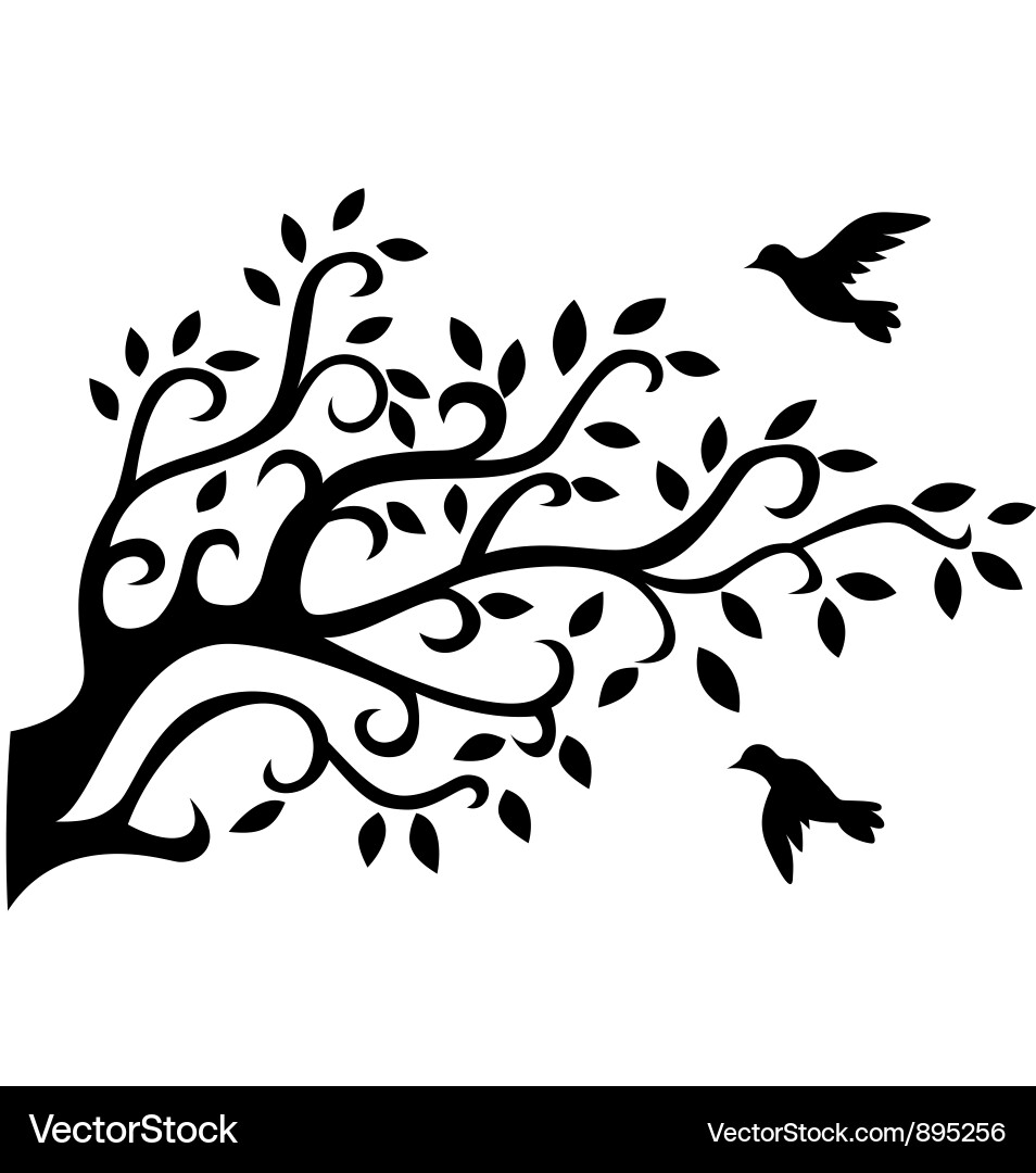 Tree silhouette with bird Royalty Free Vector Image