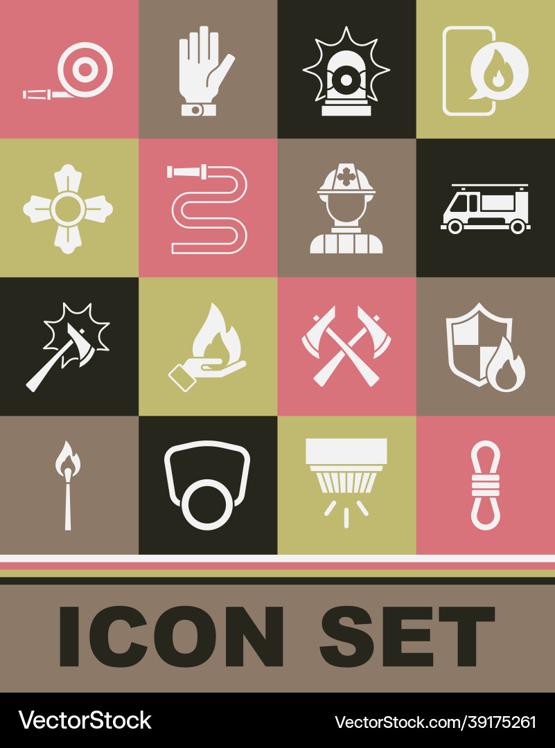 Set climber rope fire protection shield truck Vector Image