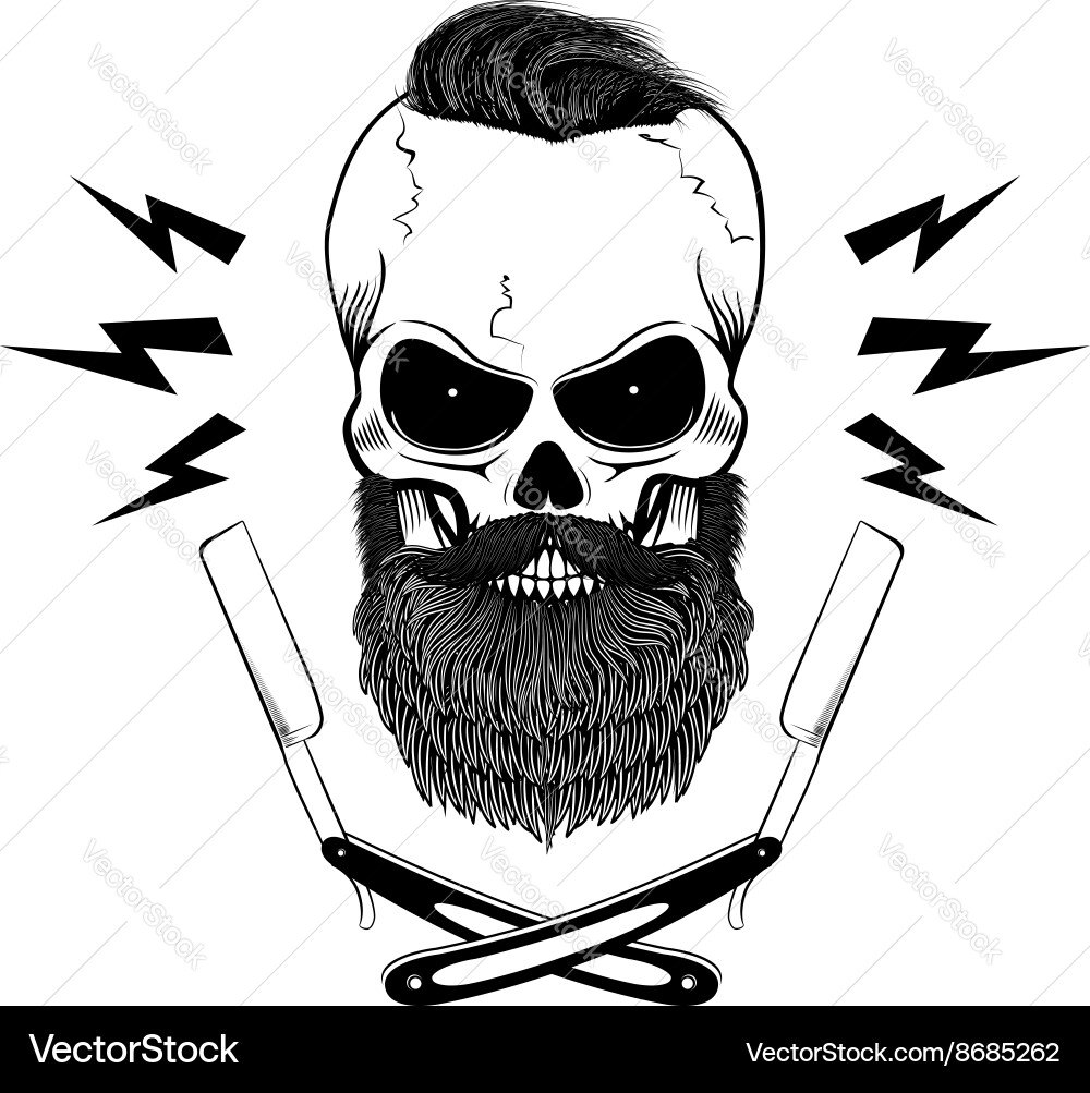 Bearded skull with blades Royalty Free Vector Image