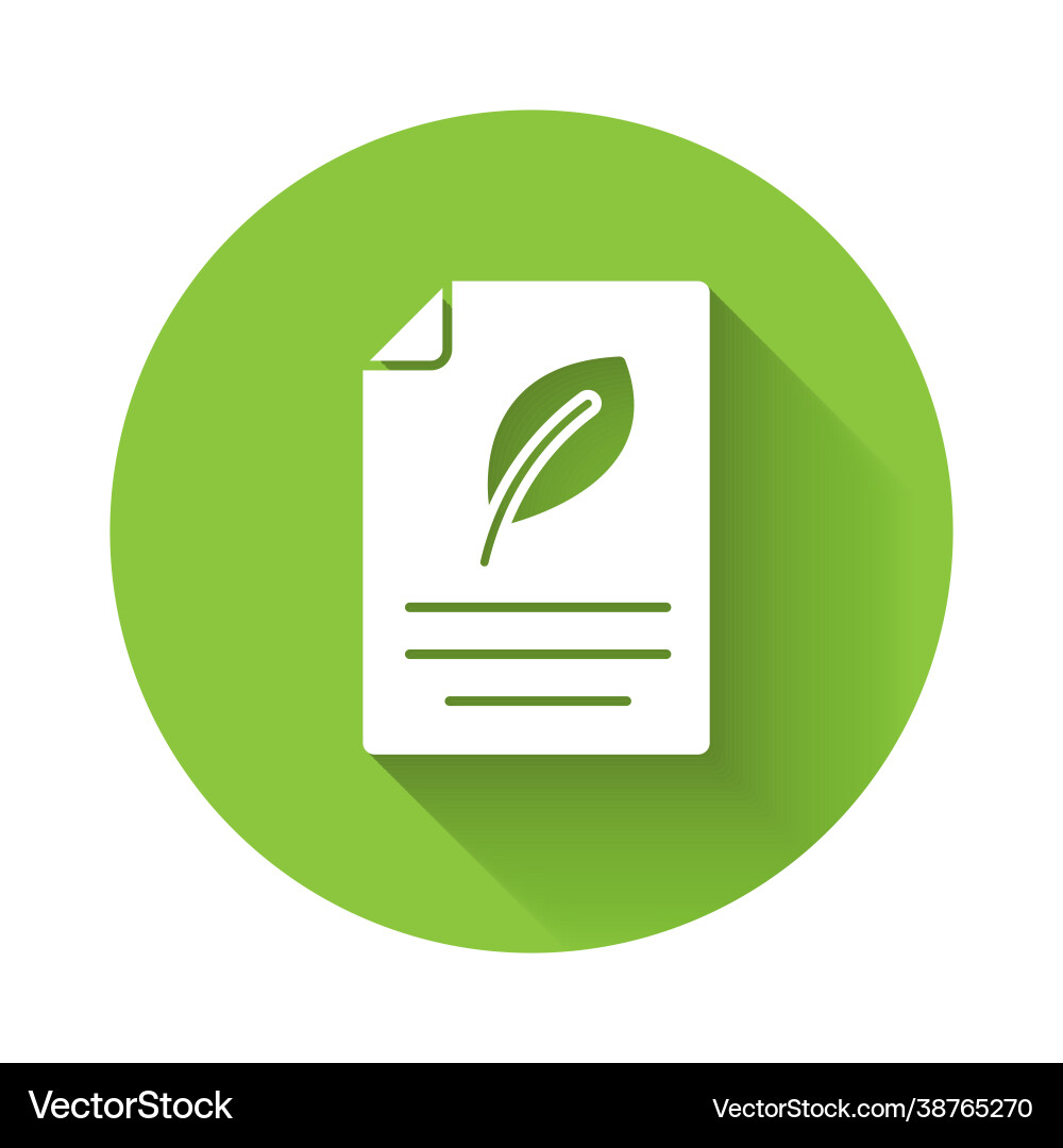 White eco paper with leaf icon isolated with long Vector Image