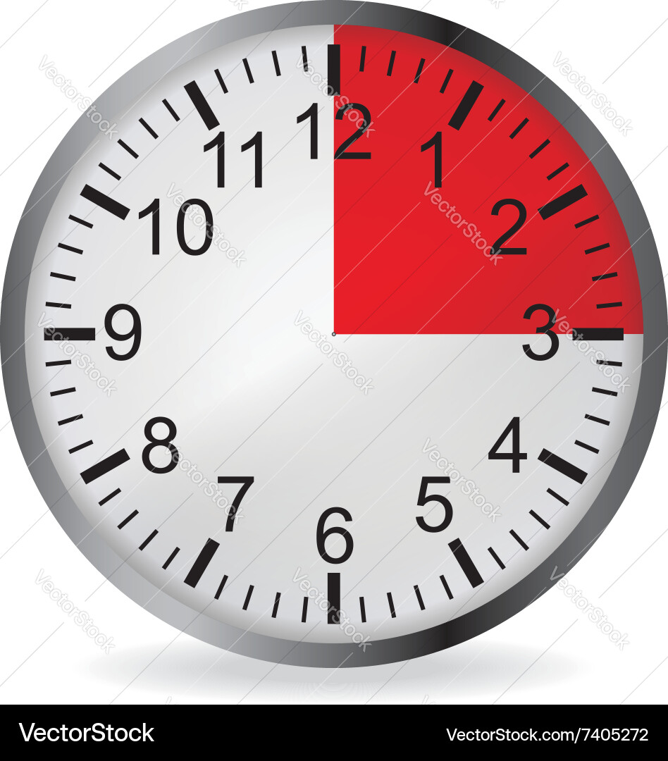 Clock with red 15 minute deadline Royalty Free Vector Image