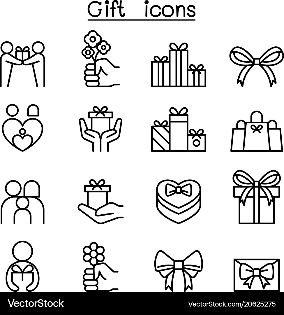 Gift icon set in thin line style Royalty Free Vector Image