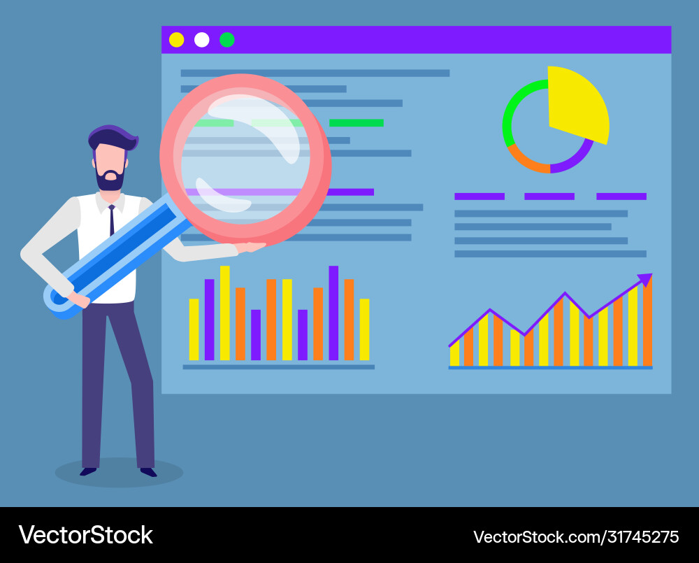 Online learning graph report with loupe Royalty Free Vector