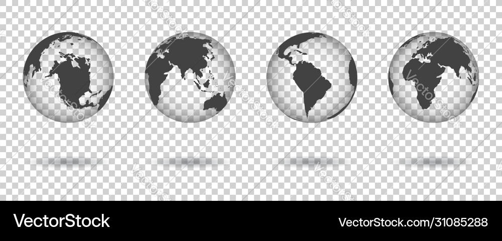 Set globes on transparent world in map 3d earth Vector Image