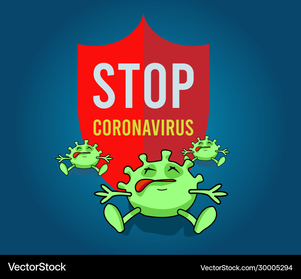 Stop coronavirus with shield and green cells Vector Image