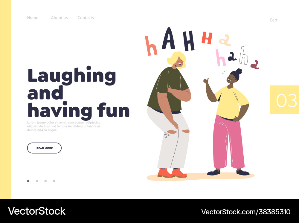Laughing and having fun landing page with two Vector Image