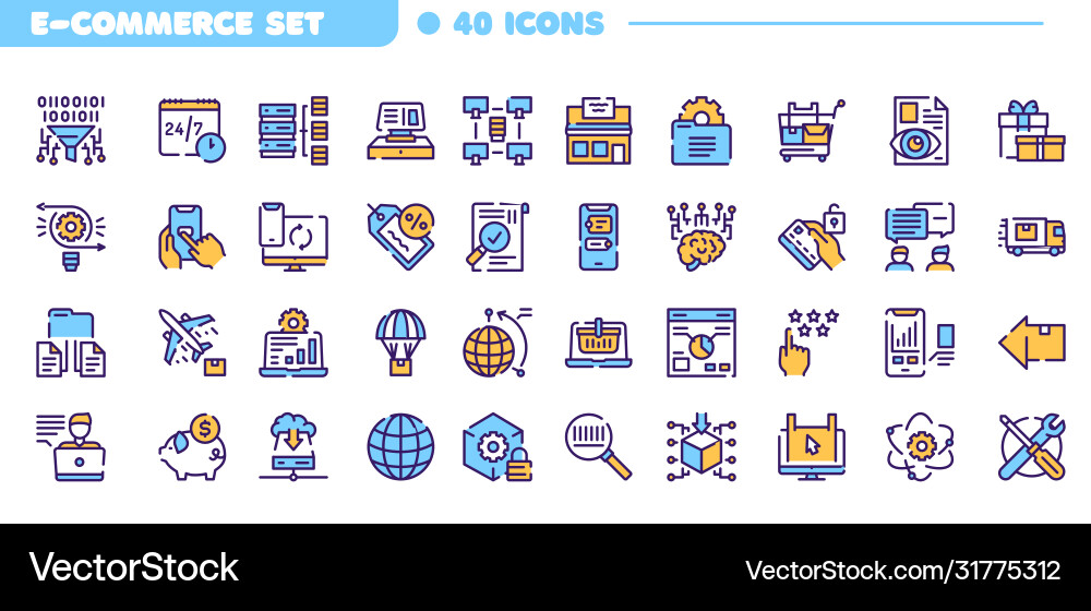 Color linear icon set e-commerce Royalty Free Vector Image