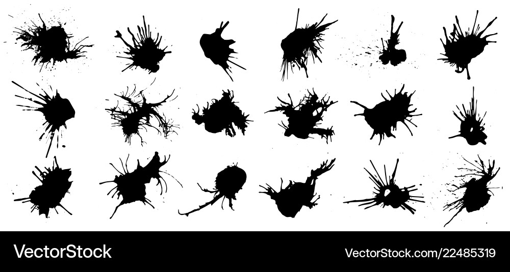 Set of black ink splashes and drops different Vector Image