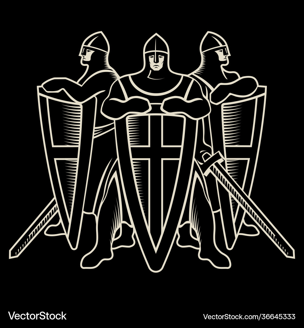 Knightly design three warrior knight templar Vector Image