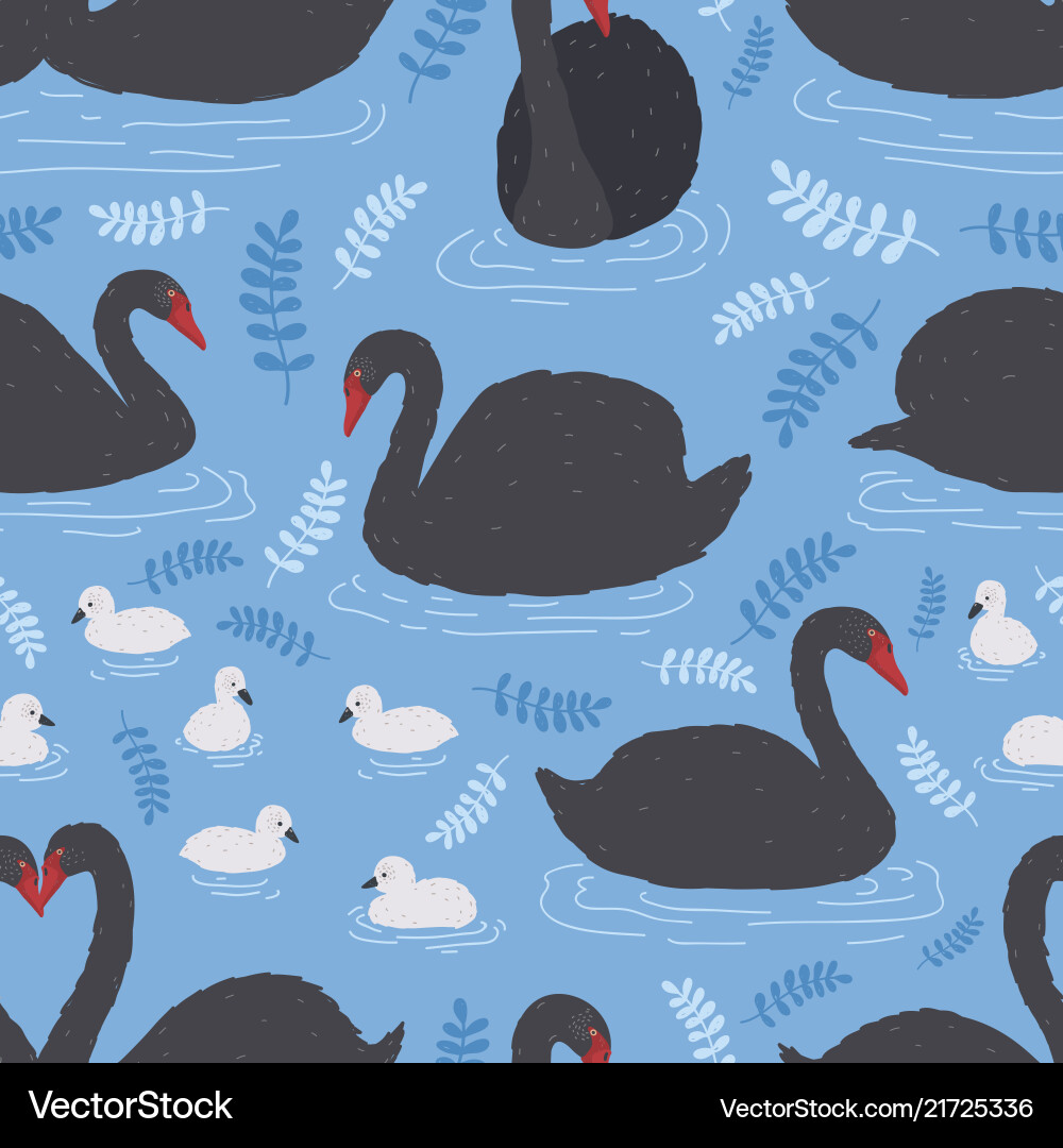 Seamless pattern with flock of black swans Vector Image