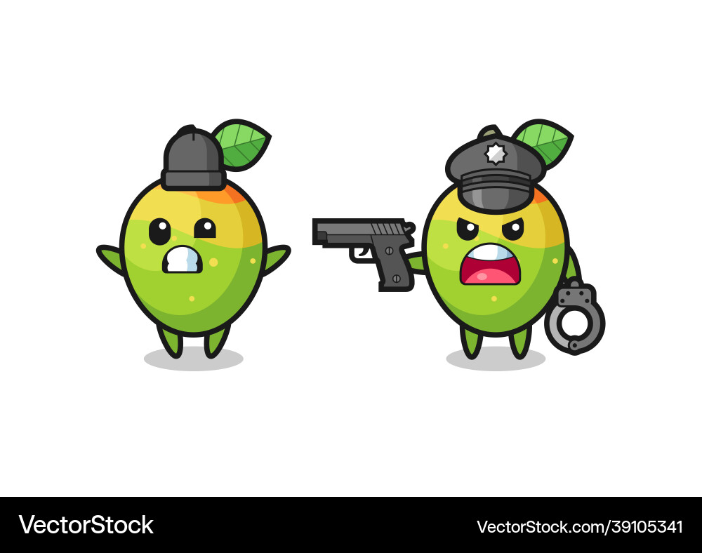 Mango robber with hands up pose caught by police Vector Image