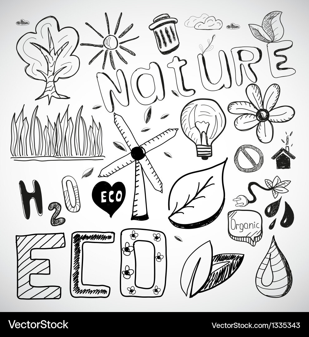 Ecology nature doodles Royalty Free Vector Image