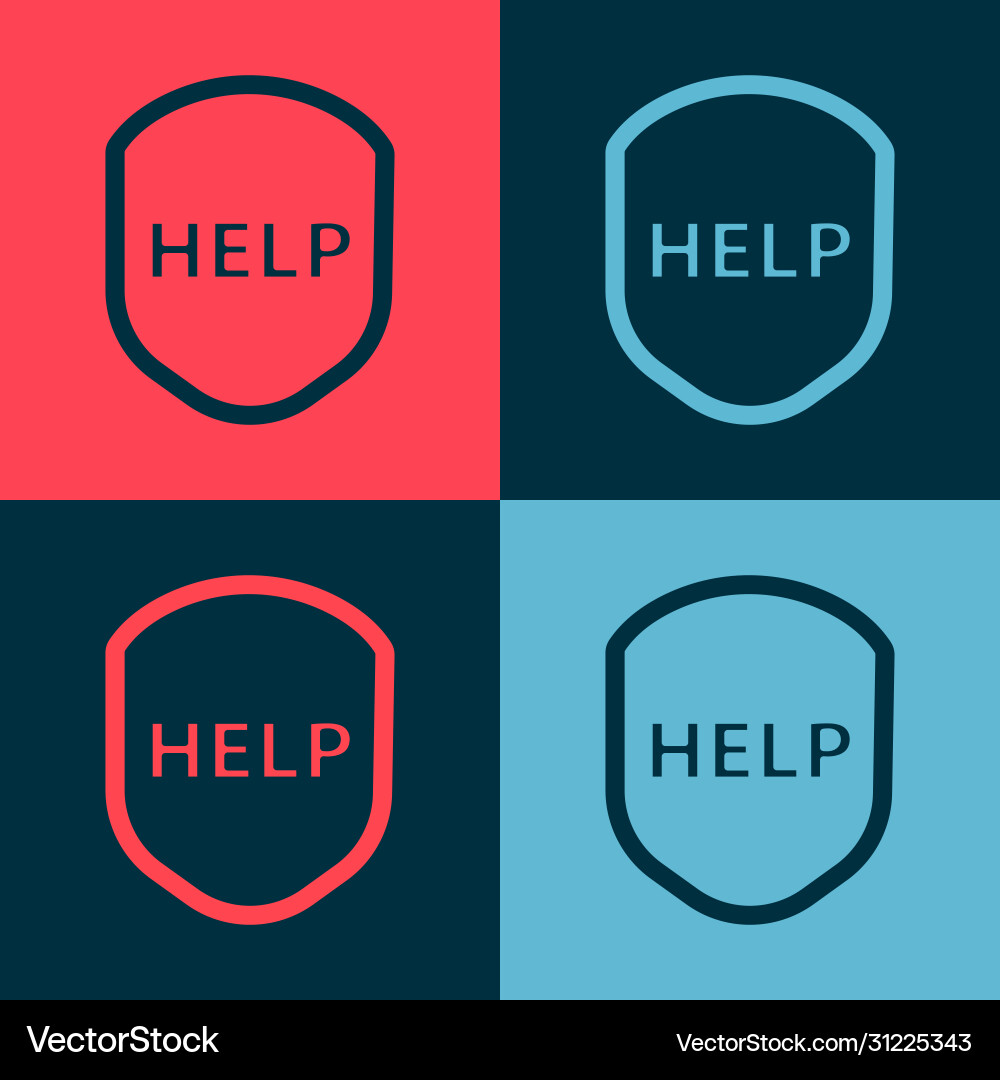 Pop art shield with text help icon isolated Vector Image