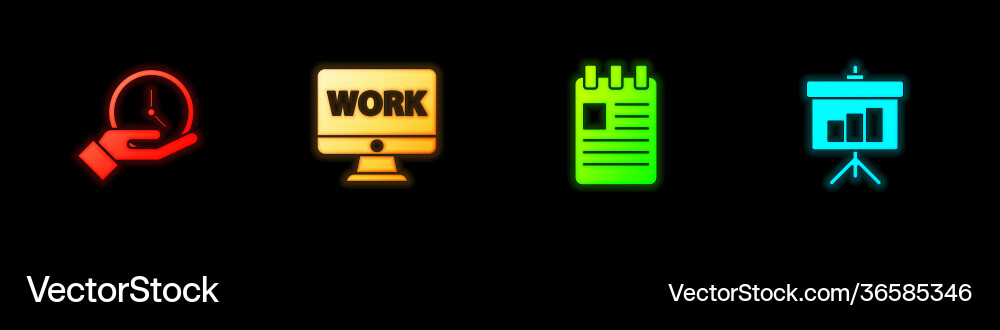 Set clock monitor with text work spiral notebook Vector Image