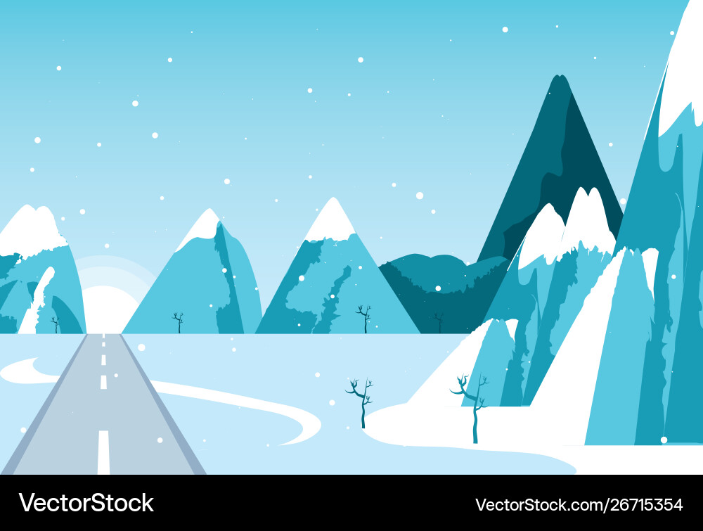 Snowscape winter scene with road Royalty Free Vector Image