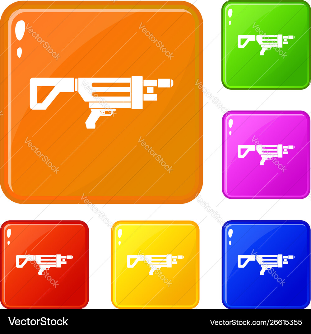 Game gun icons set color Royalty Free Vector Image