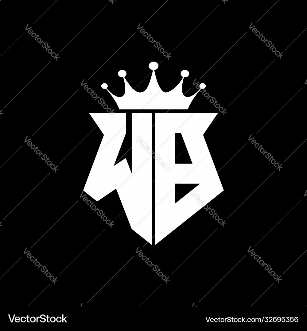 Wb logo monogram shield shape with crown design Vector Image