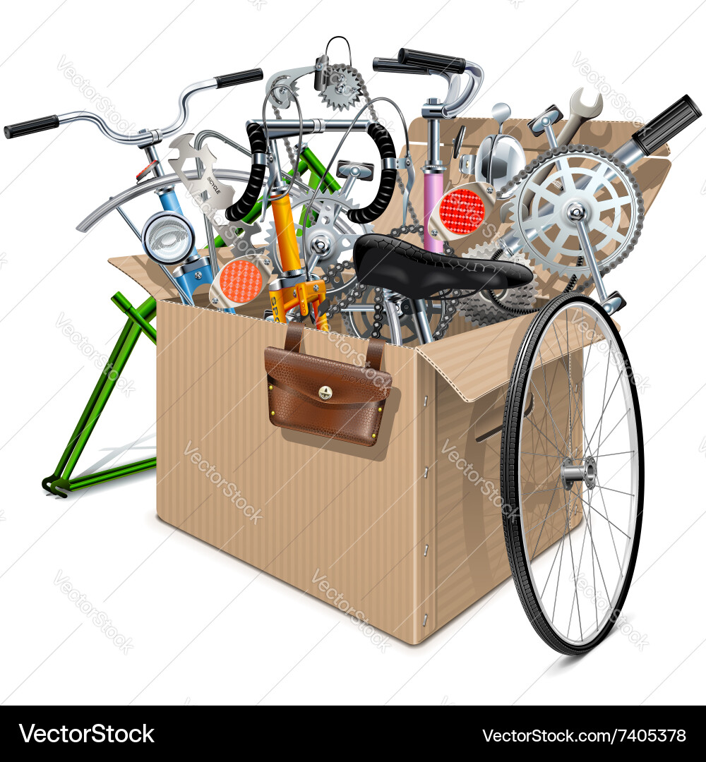 Carton Box with Bicycle Spares Royalty Free Vector Image