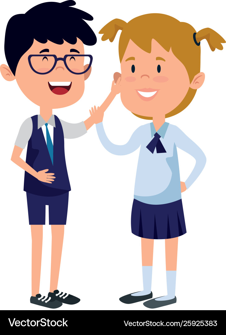 Happy little students couple characters Royalty Free Vector