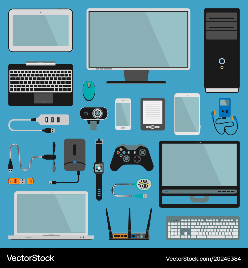 Electronic gadgets icons technology pc Royalty Free Vector