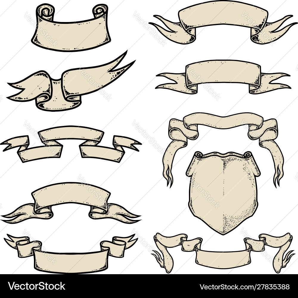 Vintage engraving ribbons design elements Vector Image