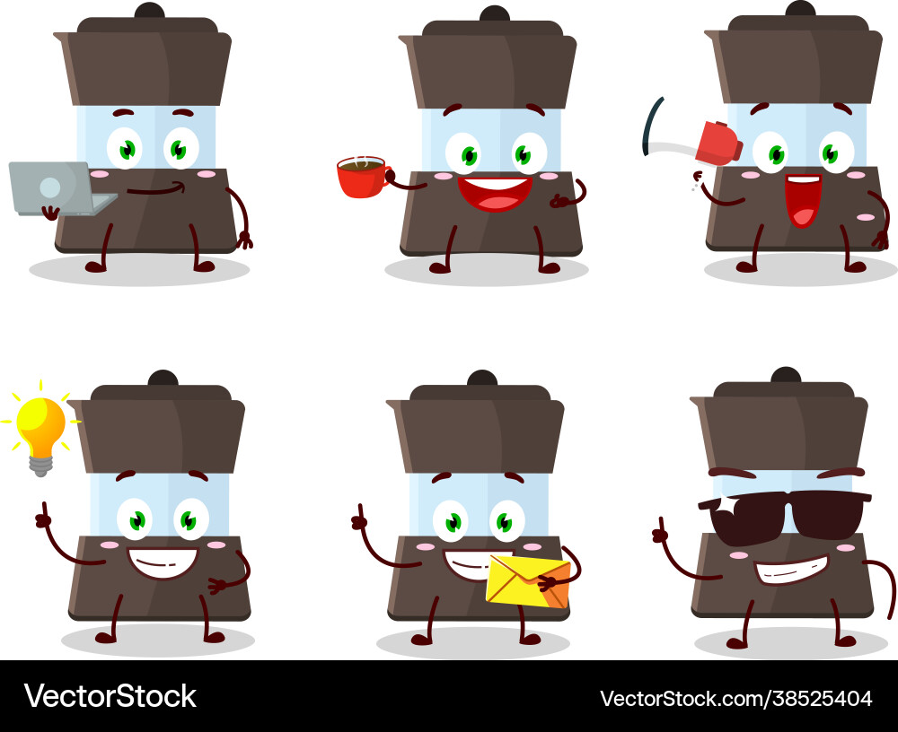 Mokka pot cartoon character with various types Vector Image