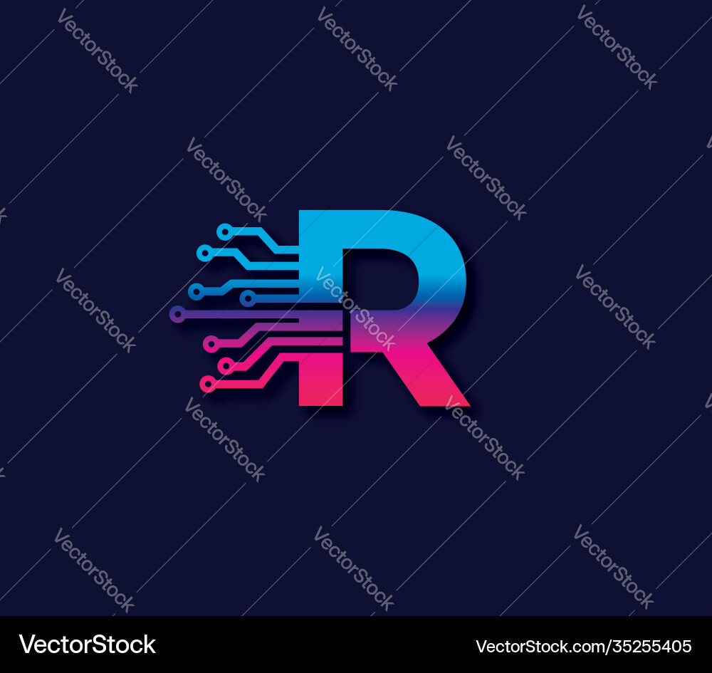 R alphabet data storage technology logo design Vector Image