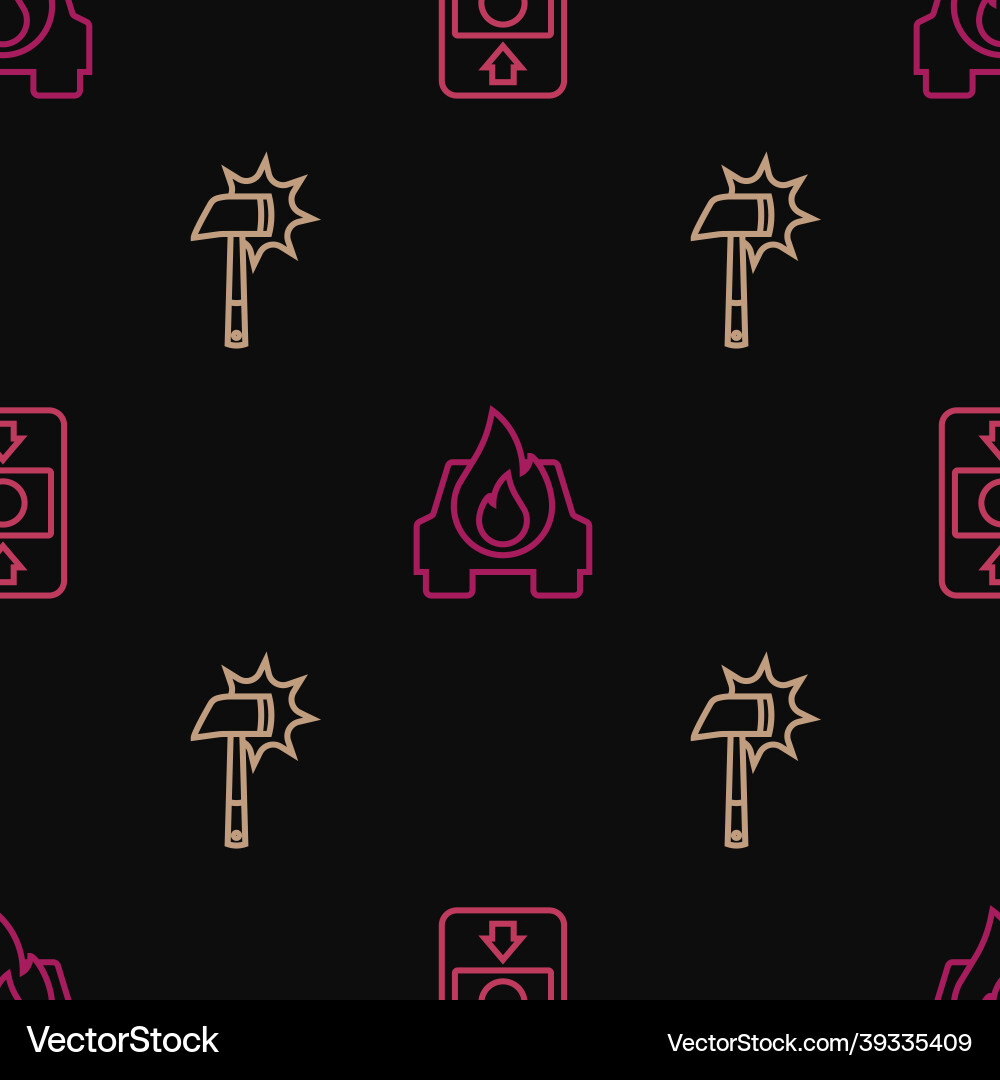 Set line fire alarm system firefighter axe Vector Image