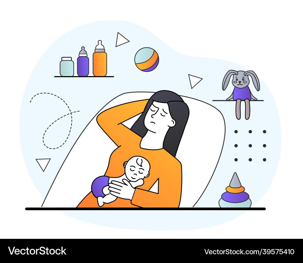 Tired sleeping mom concept Royalty Free Vector Image