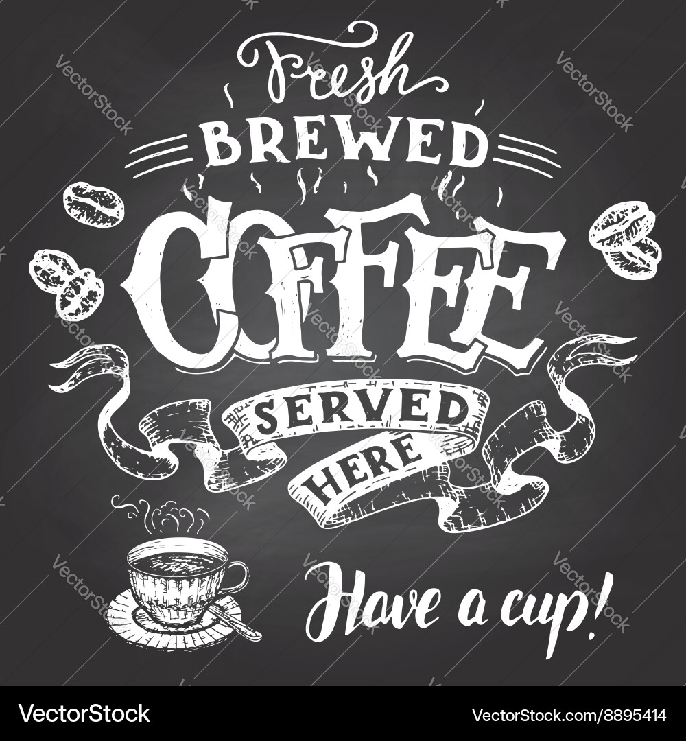 Fresh brewed coffee served here hand lettering Vector Image