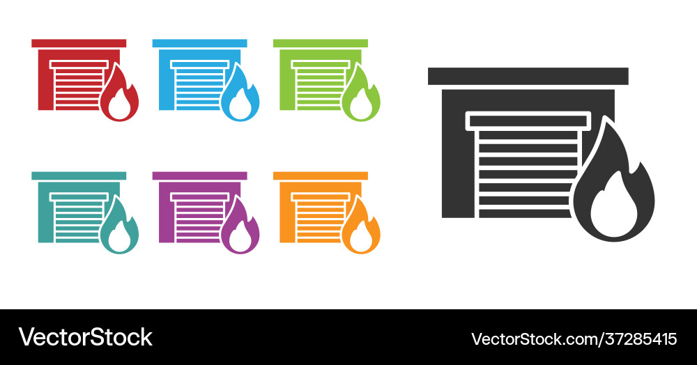 Black fire in burning garage icon isolated Vector Image