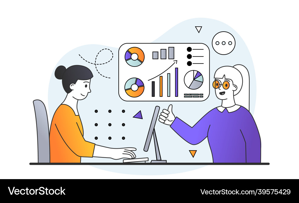 Woman works with statistical data Royalty Free Vector Image