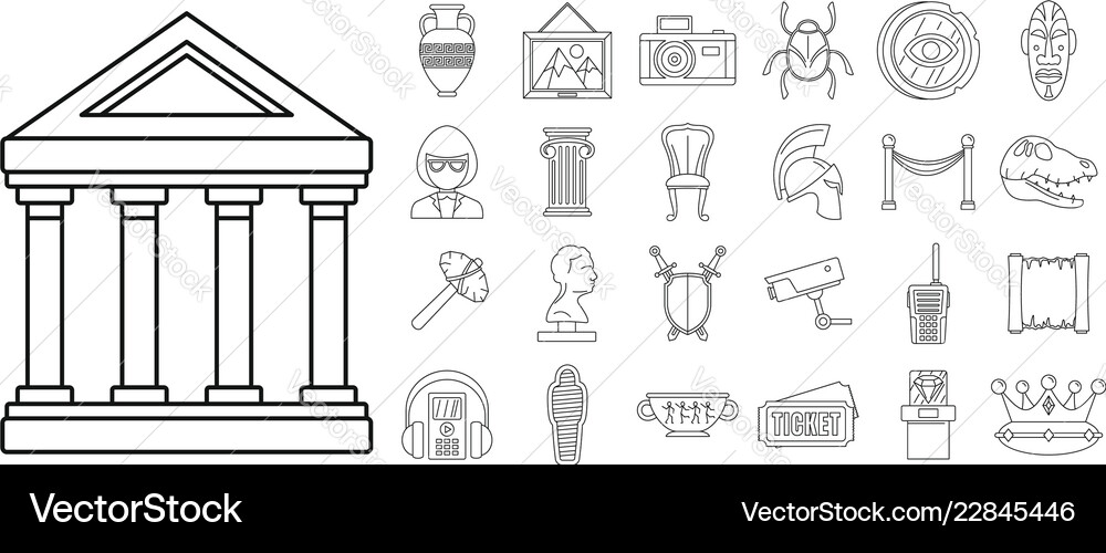 City museum icon set outline style Royalty Free Vector Image