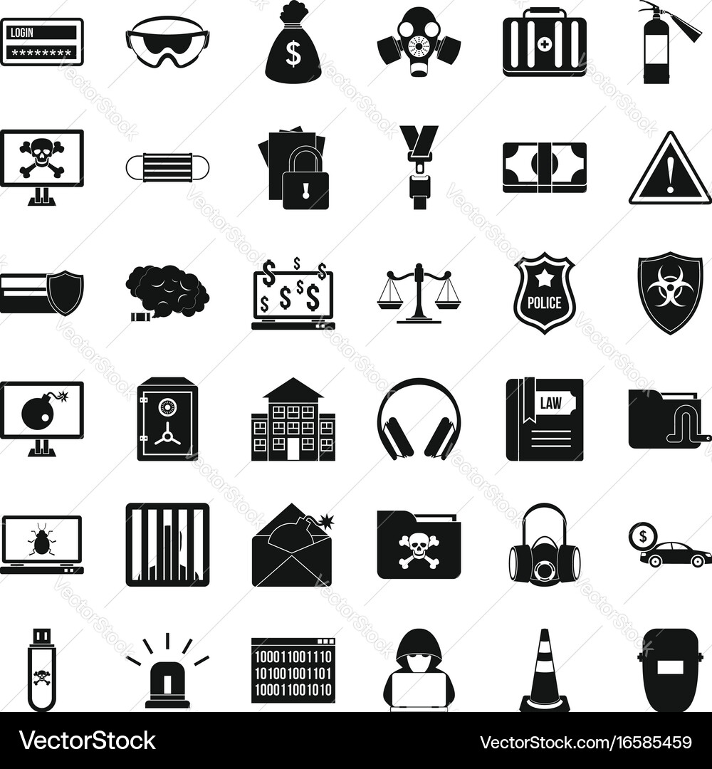 Crime icons set simple style Royalty Free Vector Image