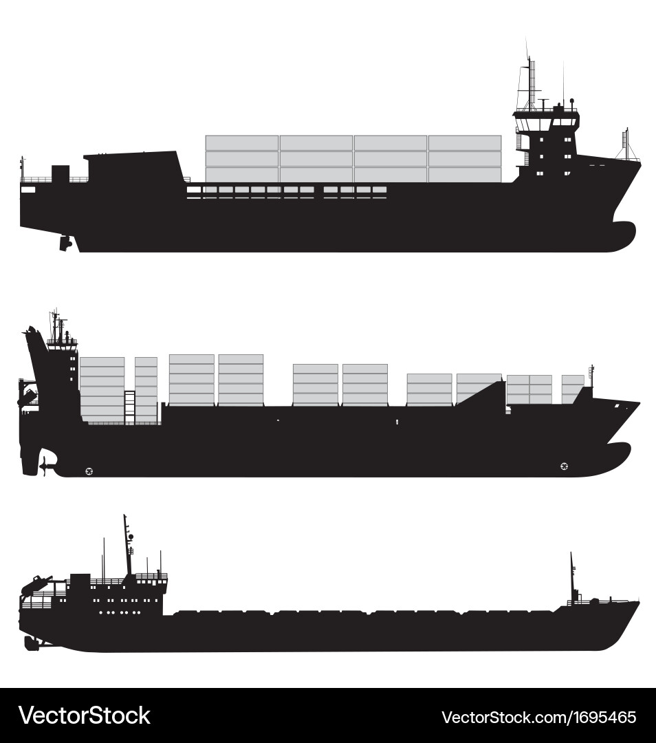 Cargo and container ship silhouettes Royalty Free Vector