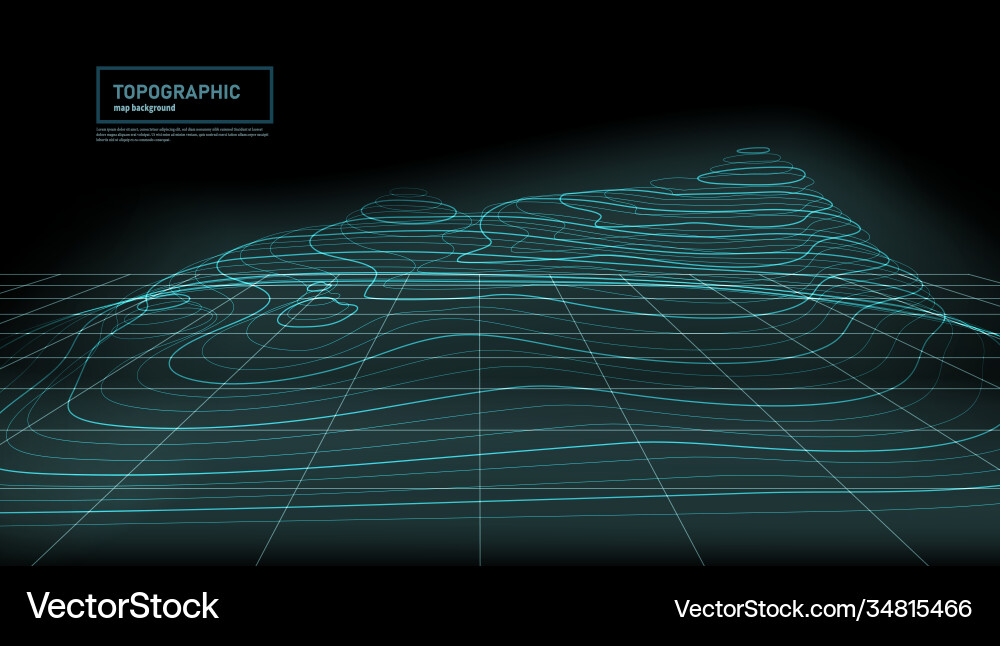3d abstract topographic map neon light lines back Vector Image