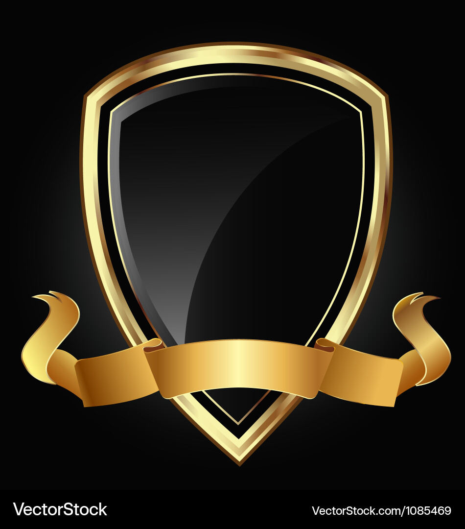 Shield and ribbon in bright gold Royalty Free Vector Image