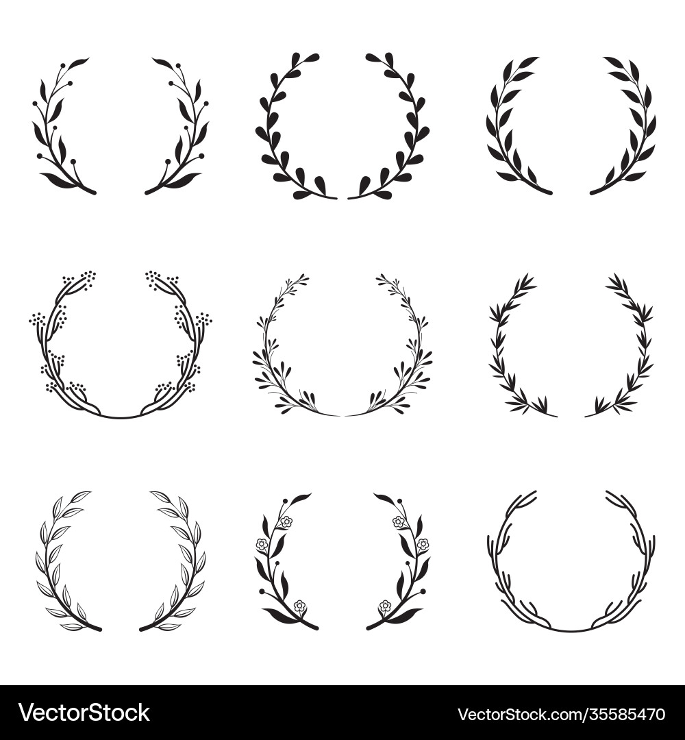 Various round floral and laurel frames set Vector Image